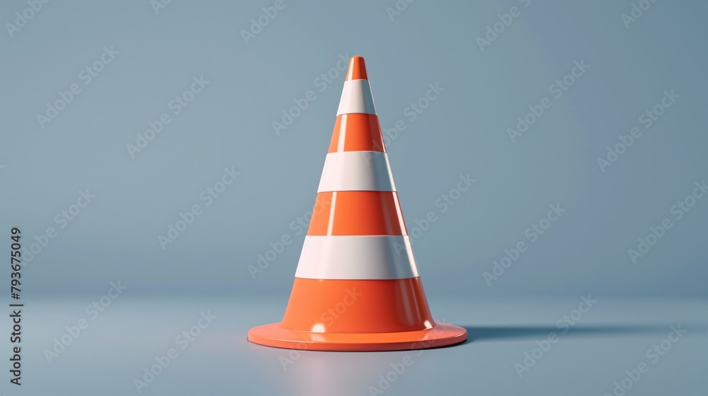 3D traffic cone symbol for road safety, featuring a striped rubber cone ...