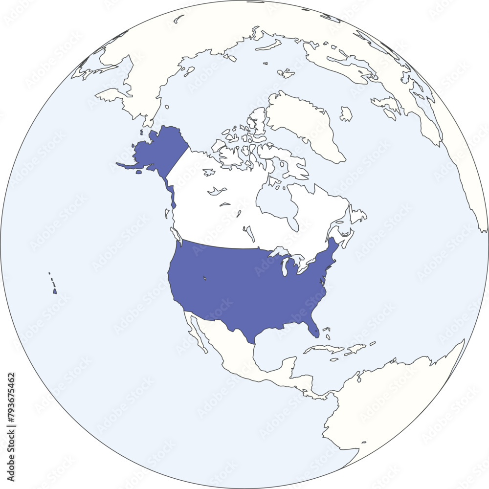 Blue blank political map of the UNITED STATES with light blue ocean ...