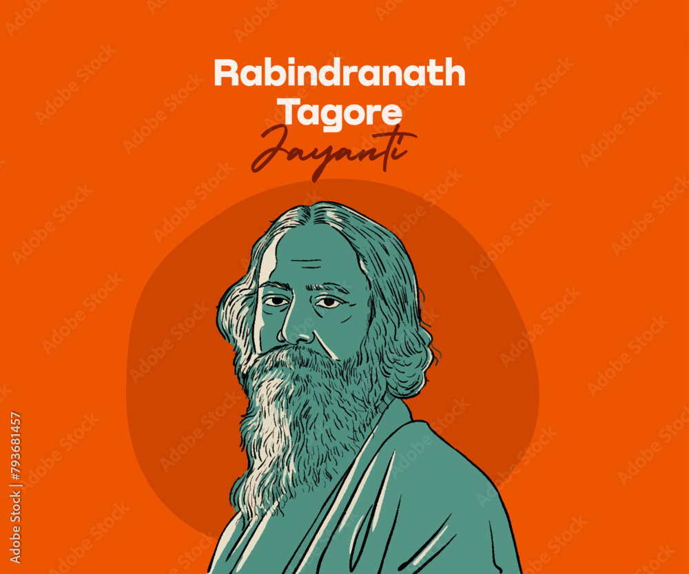 Rabindranath Tagore Jayanti vector illustration. A well known poet ...