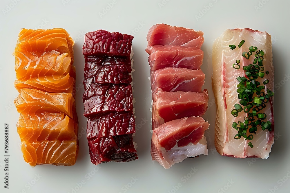 Rich Colors and Textures of Raw Meat and Fish Selection Stock Photo ...