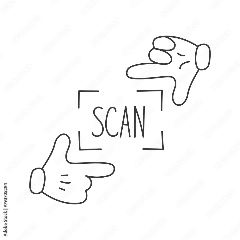 QR code scan hand gesture vector illustration. Finger photographing ...