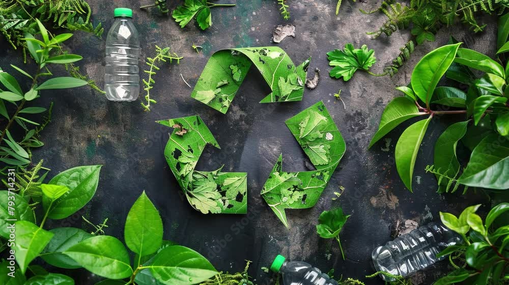 Recycle symbol made of leafy greenery. Conceptual recycling ...