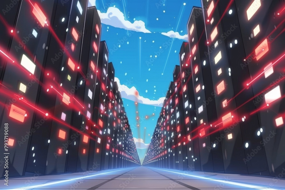 Stylized Wi-Fi router emits signals against futuristic backdrop with ...