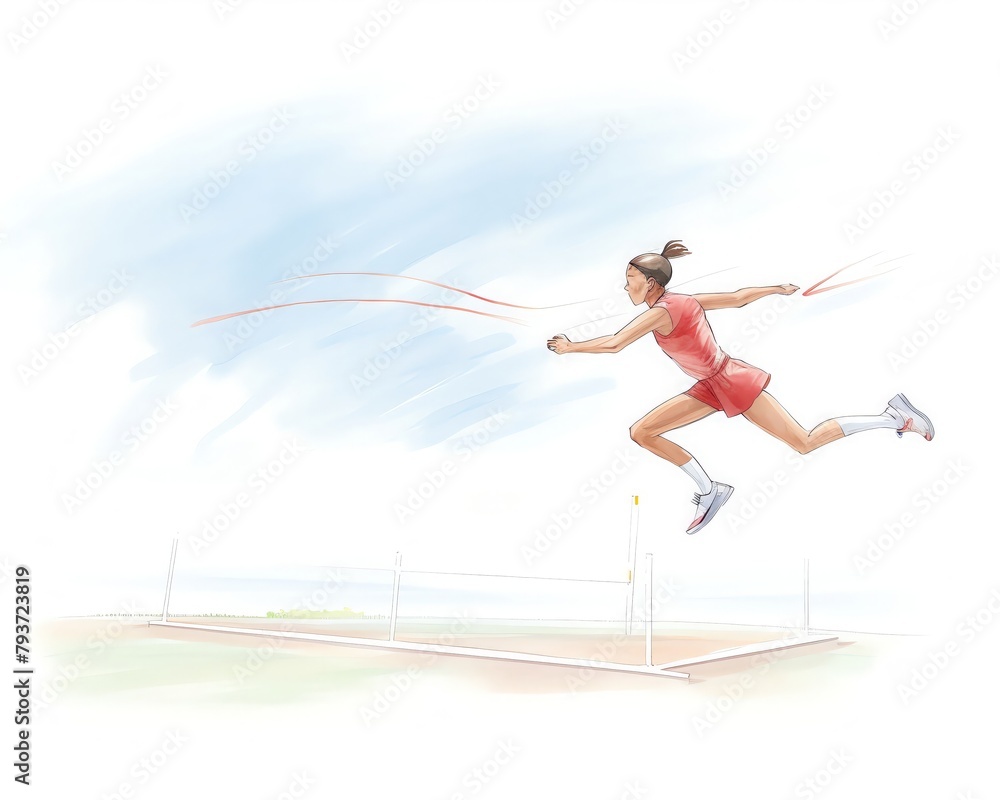 An athlete in sportswear performing a high jump at an outdoor track and ...