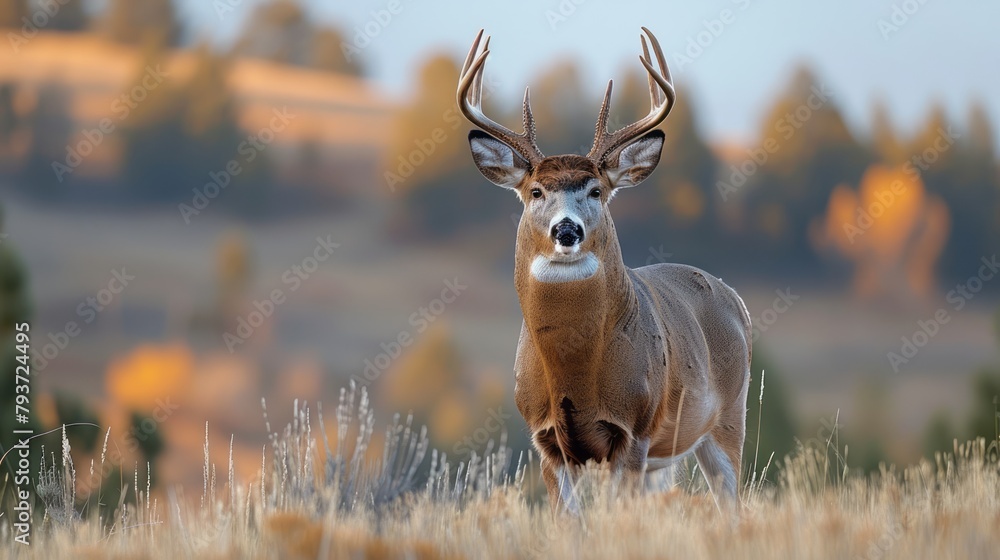 Trophy whitetail buck stag deer emerges from the Palouse prairie ...