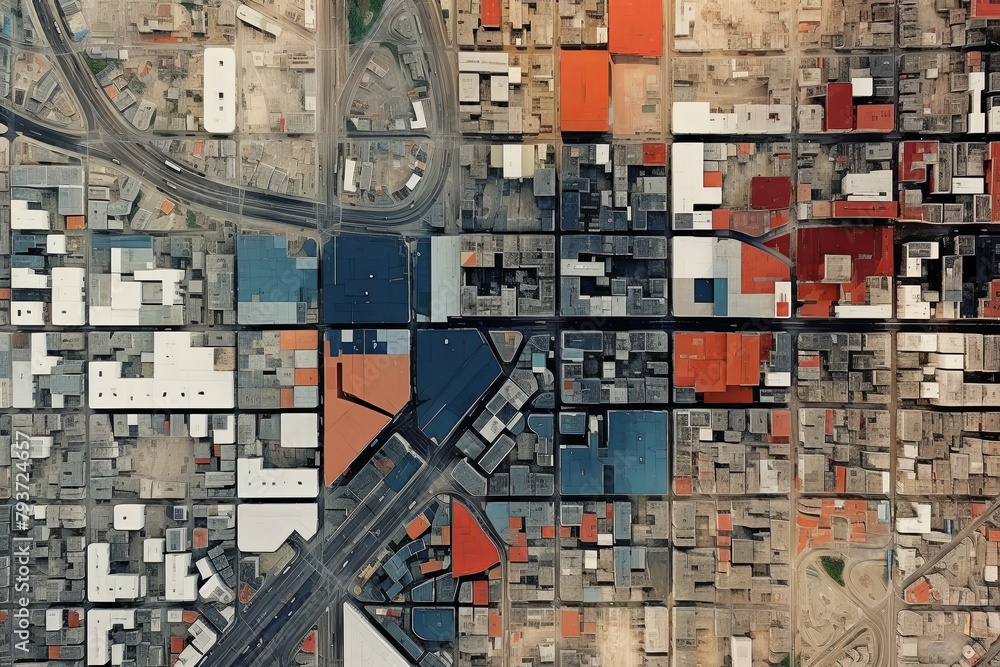 Aerial Urban District Gridscape: Overhead Perspective of Urban Layout ...