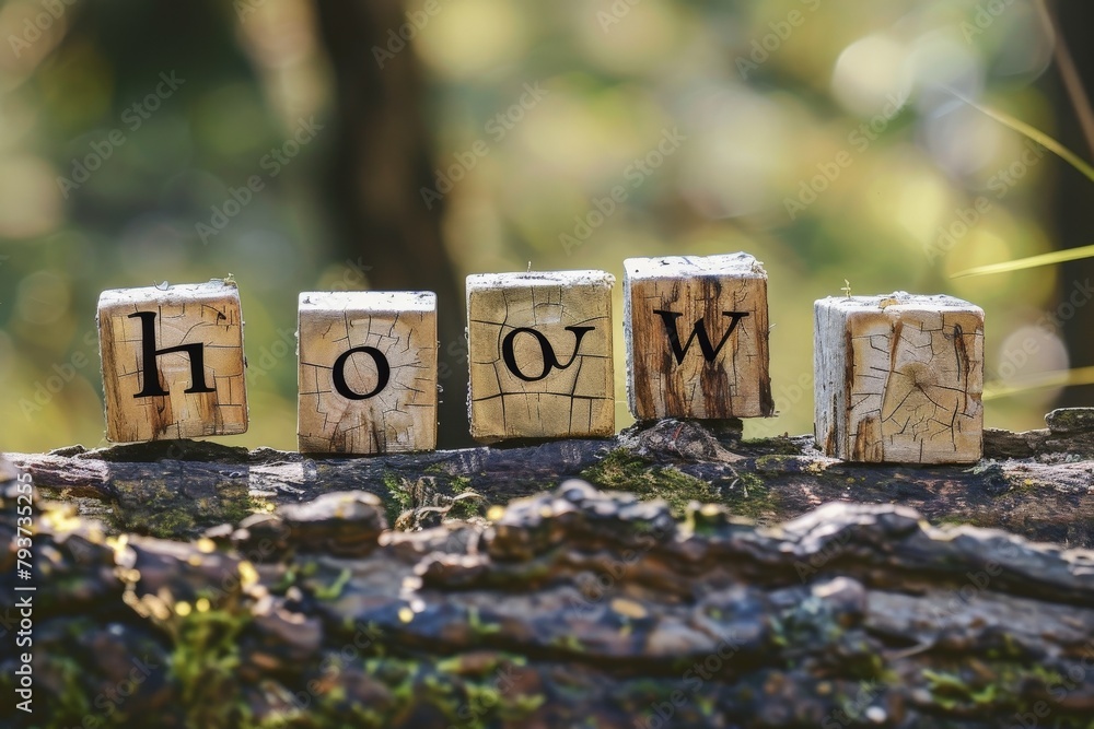 On a gray surface there are question marks and a blue sticker with the ...