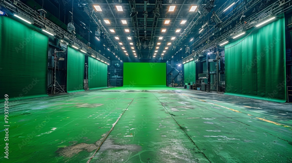 empty broadcast studio awaits, green screen ready for the magic of ...