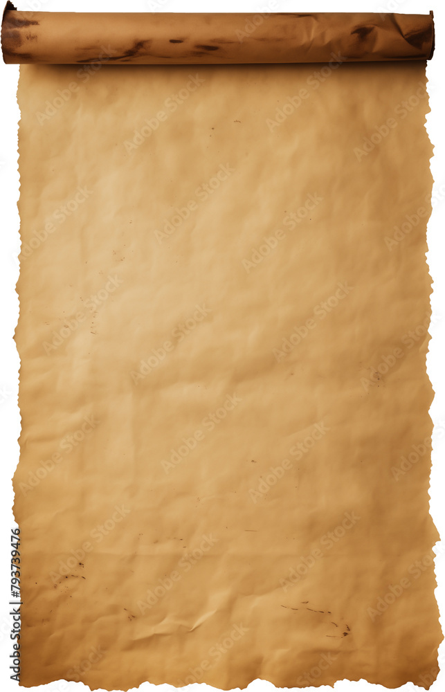 ANCIENT BLANK SCROLL, Isolated, Vertical aged paper, Parchment, Page ...