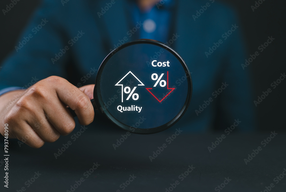 Cost and quality control concept. Cost optimization for products or ...