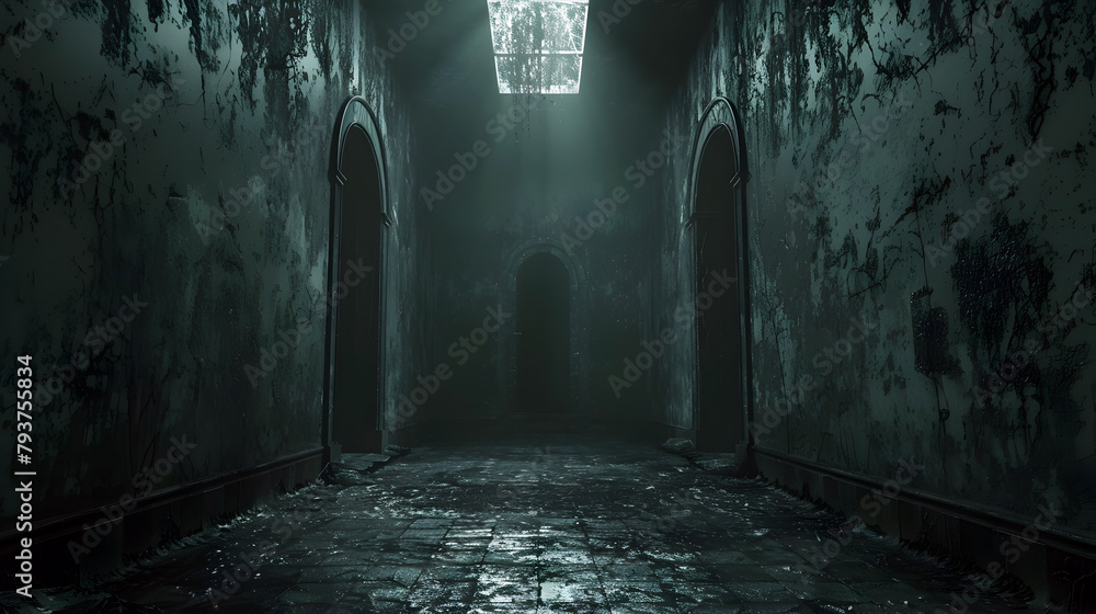 Foreboding Hallway of a Forsaken Asylum Shrouded in Ominous Shadows and ...