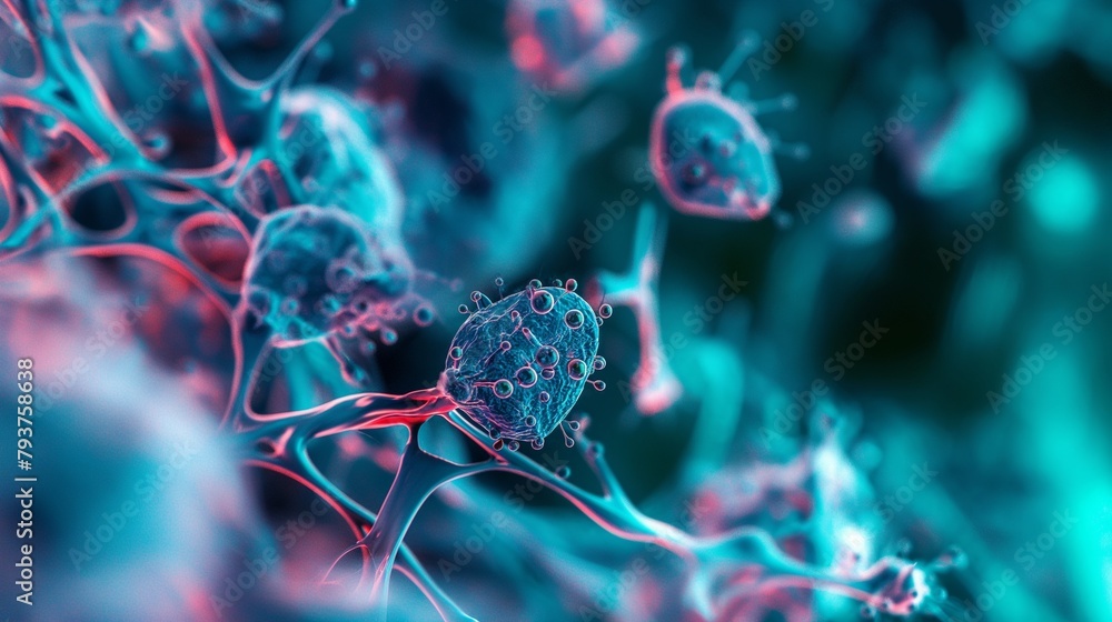 inflamed human lymph node under a microscope, inflamed tonsils, lymph ...