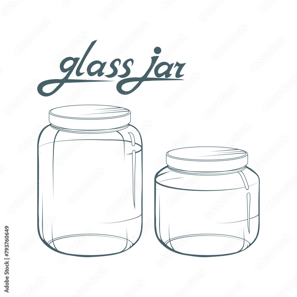 Glass jar set. Jar hand drawn. Lettering of glass jar. Vector artwork ...