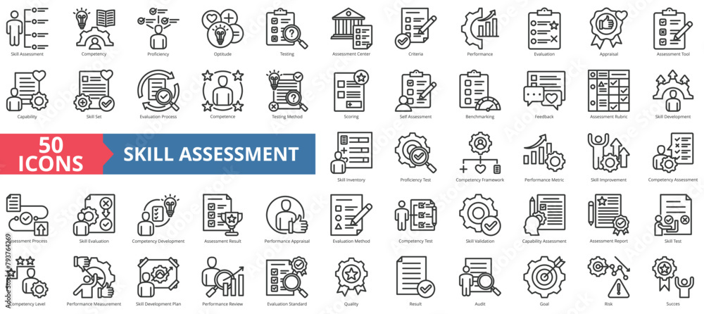 Skill assessment icon collection set. Containing competency ...