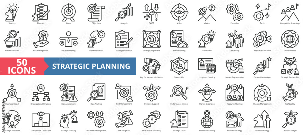 Strategy planning icon collection set. Containing decision making ...