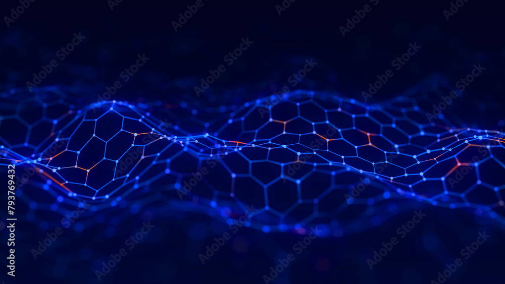 Digital dynamic cyber wave. Abstract futuristic hexagon background with ...