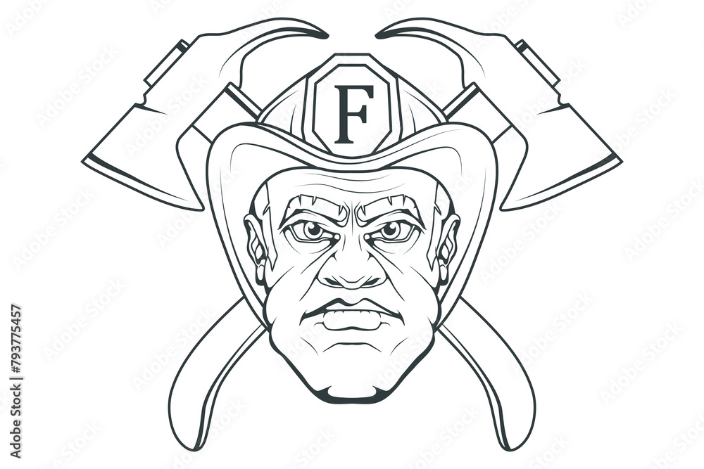 Hand drawn Firefighter. Professional Fire Protection concept. Rescuer ...