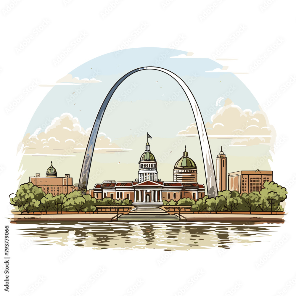 Gateway Arch. Gateway Arch hand-drawn comic illustration. Vector doodle ...