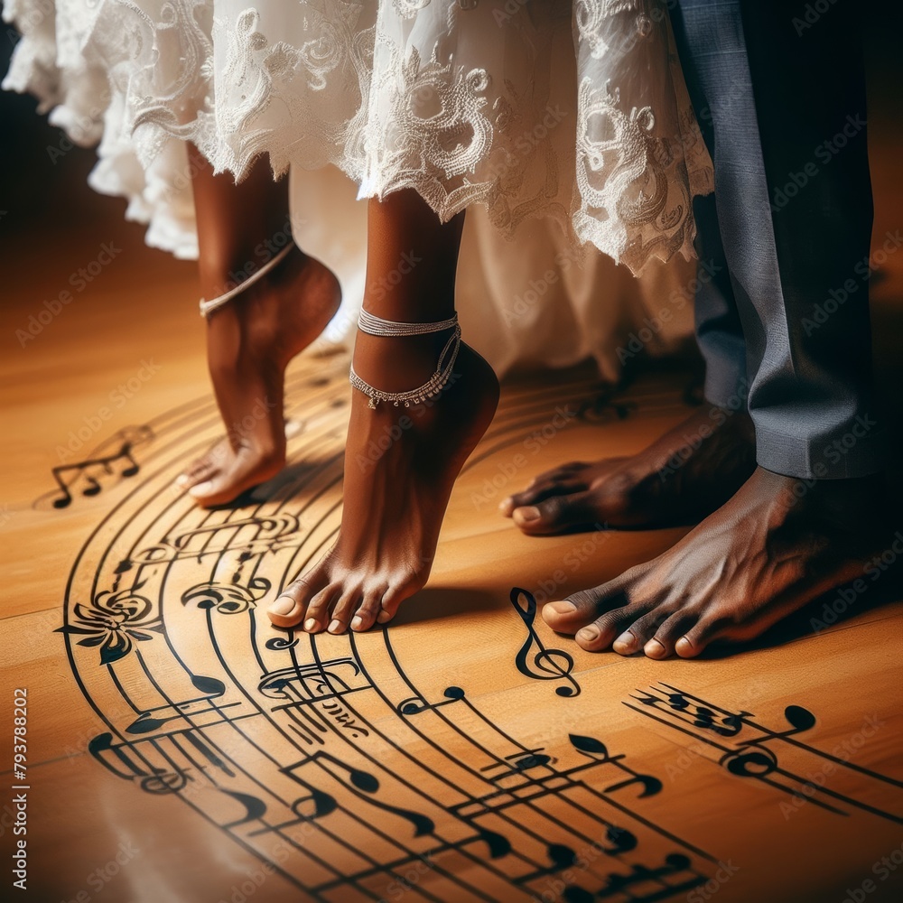 Barefoot Dancers on Musical Notes Floor Pattern Stock Illustration ...