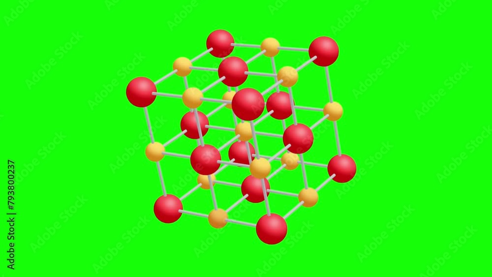 Crystal lattice molecule grid rotates. Sodium chloride rock salt. 4K ...