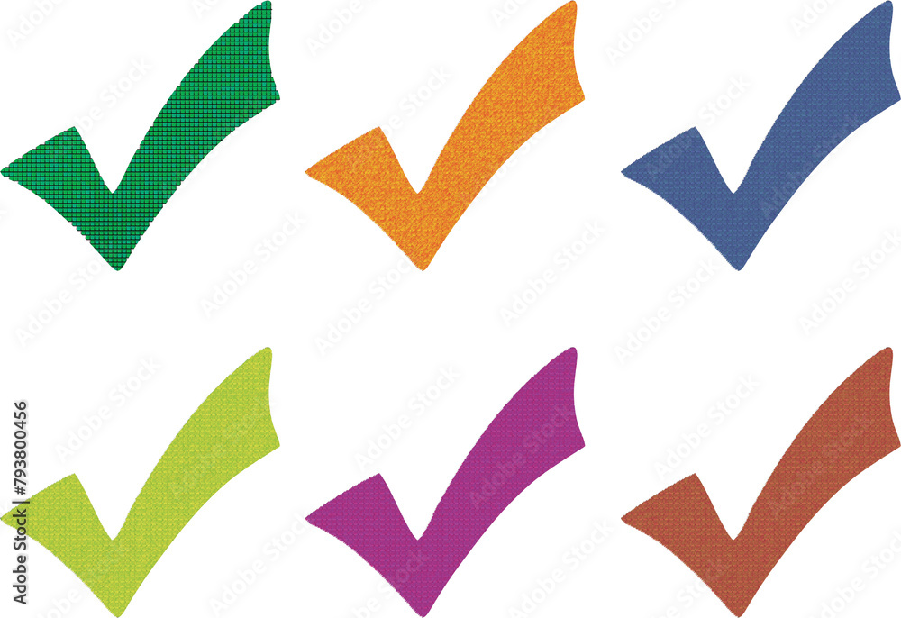 Check mark right or correct icon. Different colors texture checklist ...