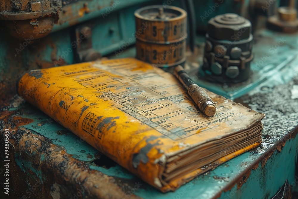 Truck Driver's Rig Maintenance Log A close-up of a maintenance logbook ...