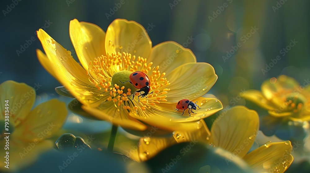 Go for a hyperrealistic approach Capture a single marsh marigold flower ...