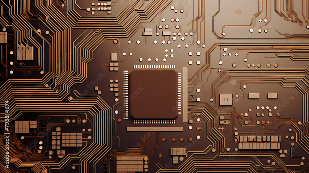 Featuring a series of interconnected golden brown circuit patterns ...