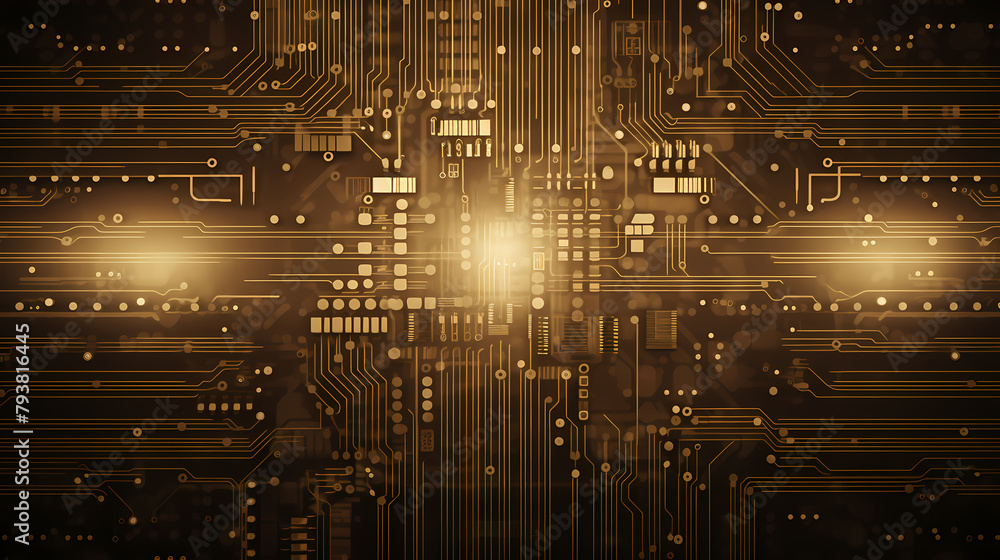 Featuring a series of interconnected golden brown circuit patterns ...