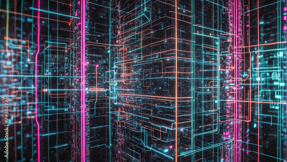 Analyze and visualize complex information on a virtual screen using AI to process data. Big data ...