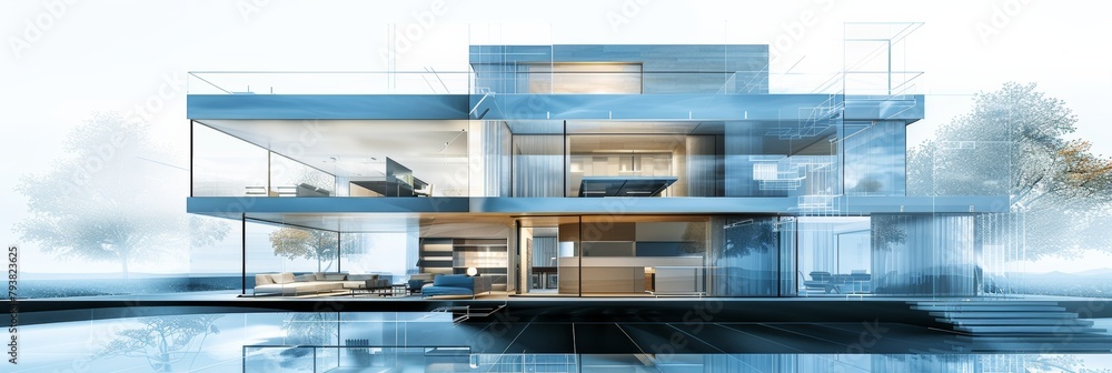 Holographic house model: advanced architectural visualization. Stock ...