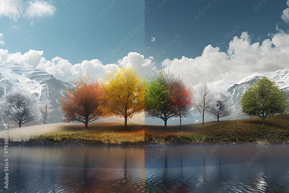 A landscape featuring elements of all four seasons in a single frame ...