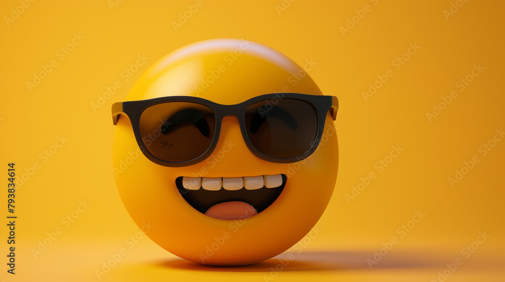 Cool Emoji A cool emoji with sunglasses and a relaxed smile conveying a ...