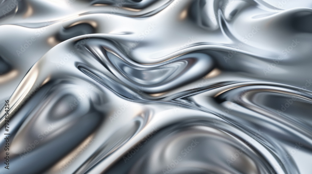 Abstract chrome metal wave background with a flowing silver texture ...