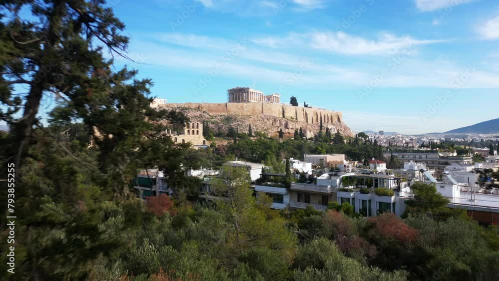 Acropolis in Greece, Parthenon in Athens drone aerial view, famous Greek tourist attraction ...
