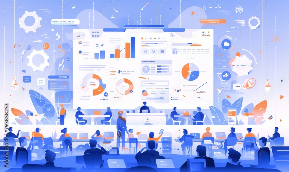 An illustration of an advertising agency presenting their work to ...