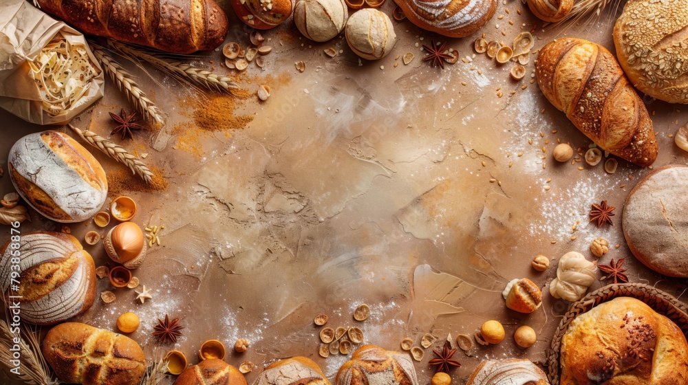 Summer artisan bakery sales design, border of freshly baked bread and ...