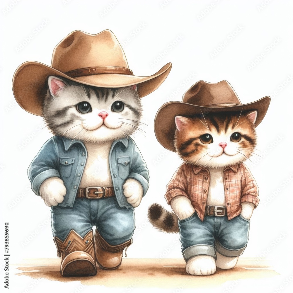 Domestic Shorthair Cat Father and Son . Happy Father's Day Watercolor ...