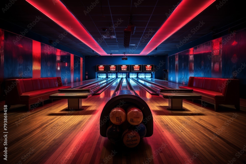 A Nostalgic Journey Back in Time: A Vintage Bowling Alley Illuminated ...