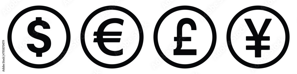 International currency symbol icons. set of common currency signs ...