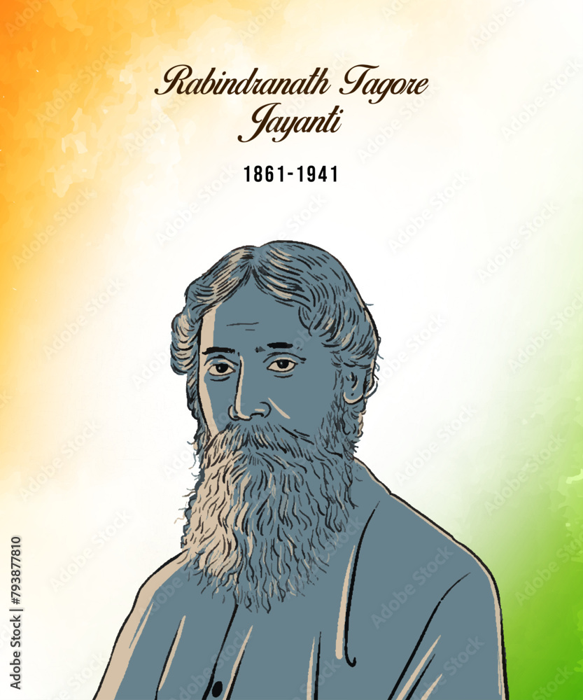 Rabindranath Tagore Jayanti vector illustration. A well known poet ...