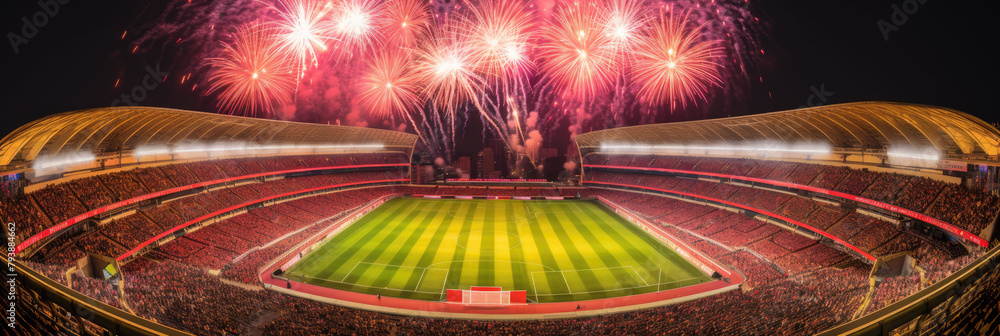 With each explosion, fireworks fill the air above the stadium, creating ...