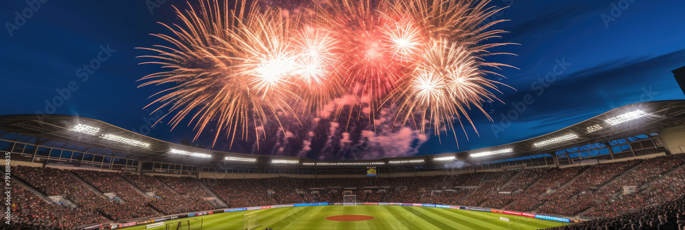 With each explosion, fireworks fill the air above the stadium, creating ...