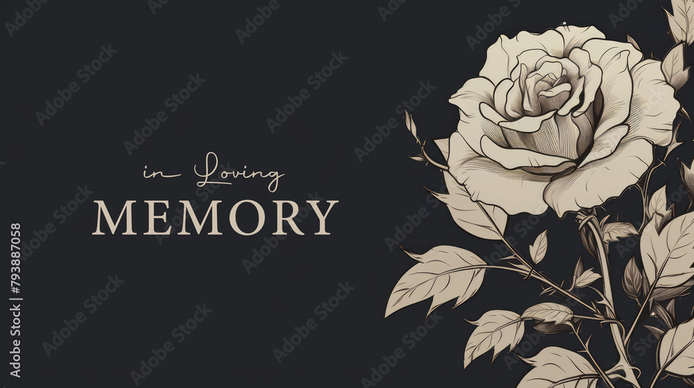 condolence card with rose in loving memory illustration Stock ...