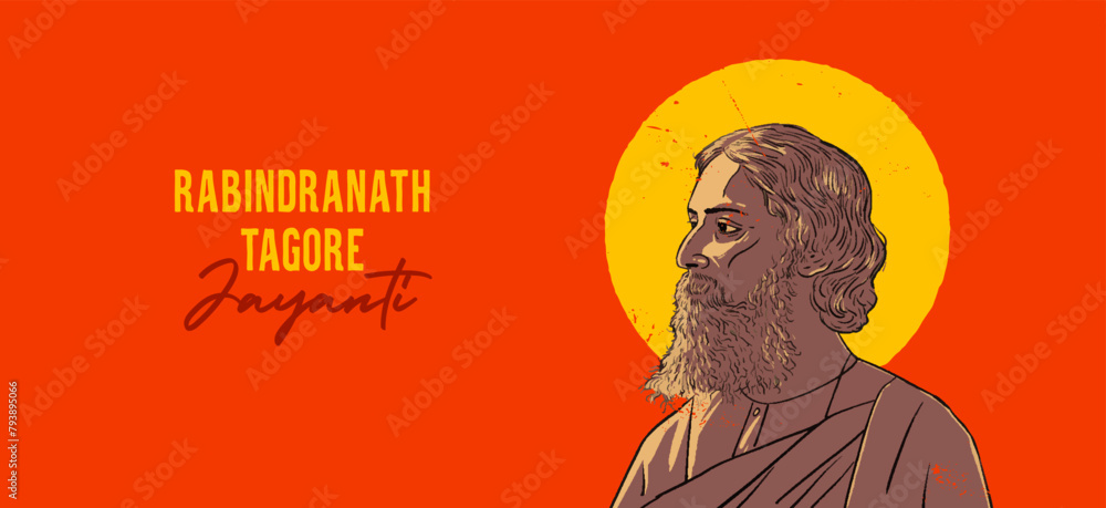 Póster Rabindranath Tagore Jayanti vector illustration – Cuadro para ...