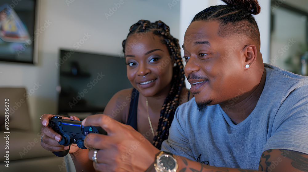 Friends are playing video games on the console at home. Friends or ...