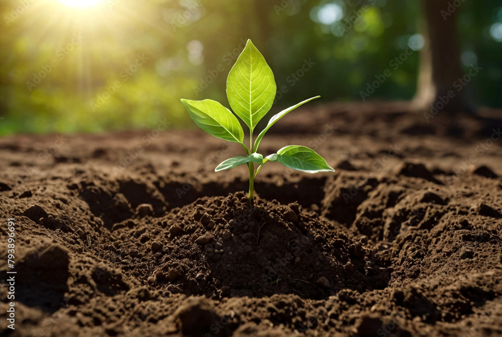 Young tree sapling lies at dug hole next to shovel and is ready to ...