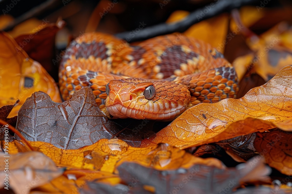 Copperhead Snake: Blending into fallen leaves with its cryptic ...
