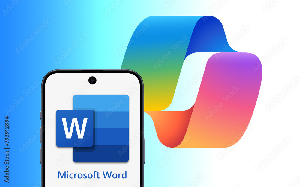 Microsoft Word Logo is displayed on a modern smartphone, big Copilot ...