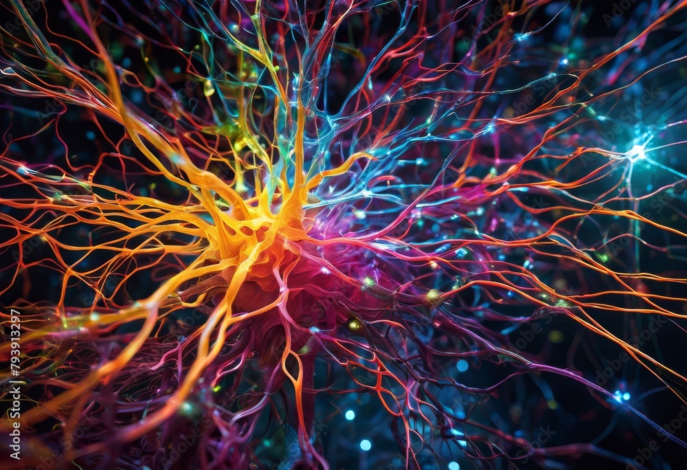 illustration, illustrating complexity human brain activity through vivid diagram showcasing ...